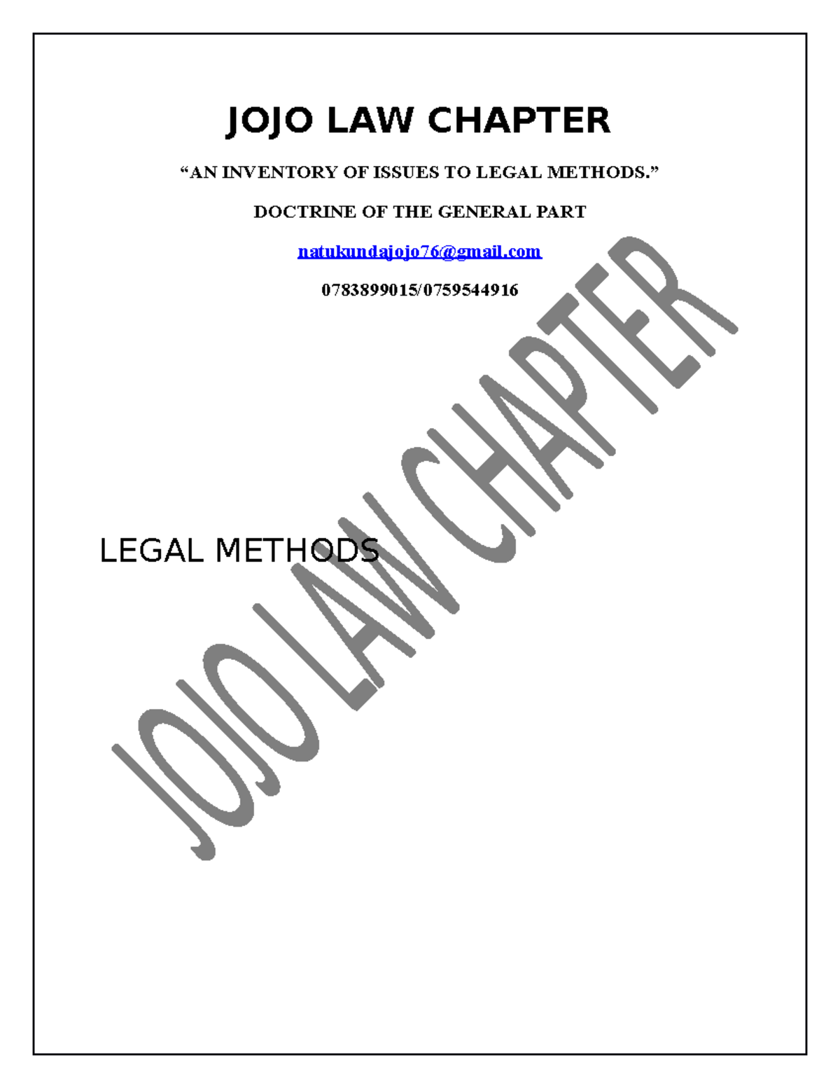 JOJO LAW Chapter: Inventory of Issues in Legal Methods - Studocu