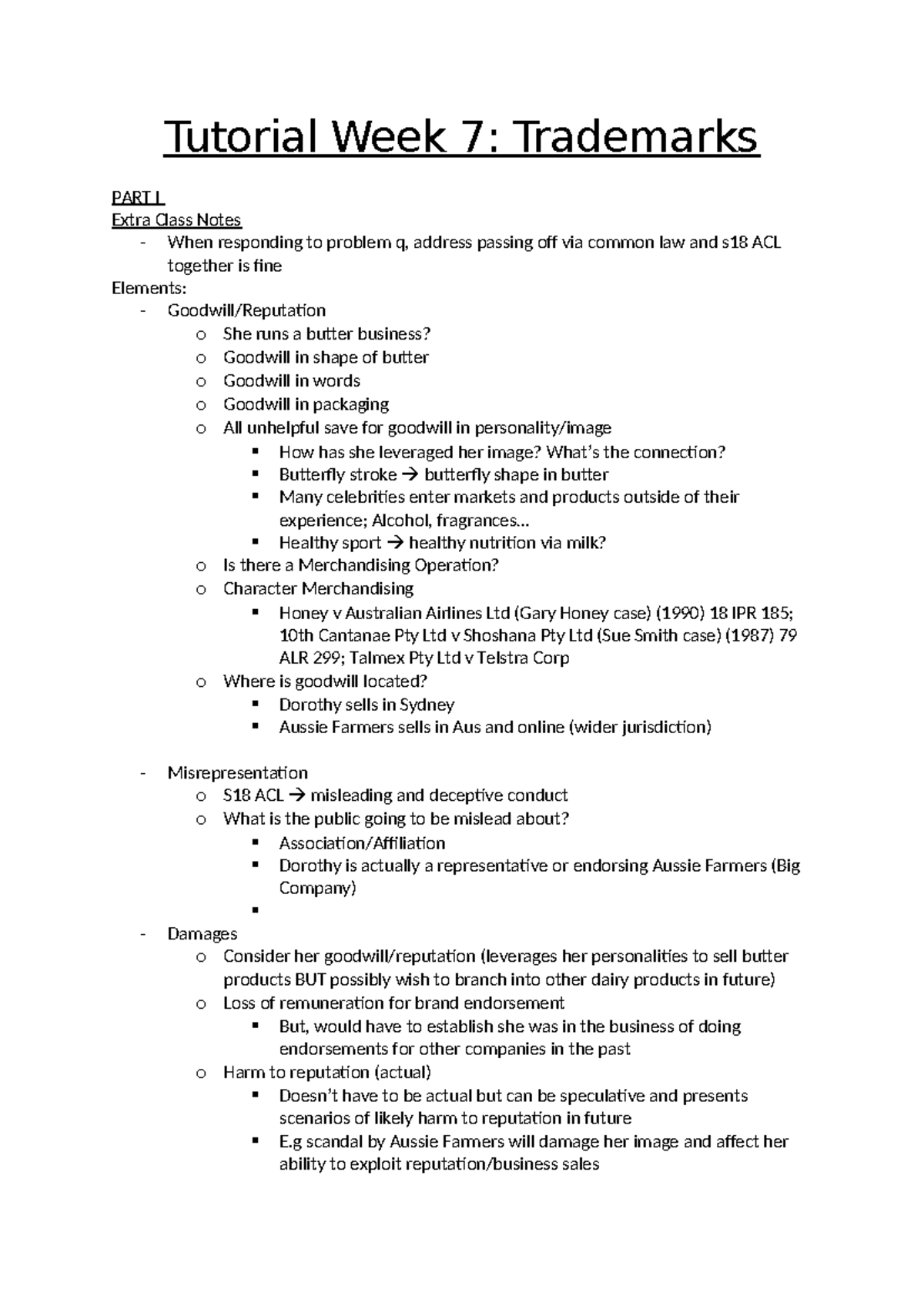 Week 7 Tutorial: Trademarks and Problem Question Analysis - Studocu