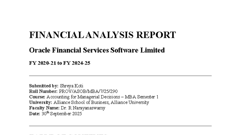 Financial Analysis Report: Oracle Financial Services Software Ltd (MBA ...