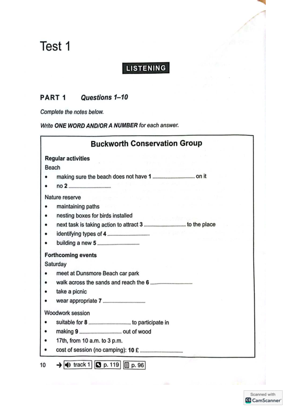 Listening Part 1 - Test 1, 2, and 4 Notes Completion - Studocu
