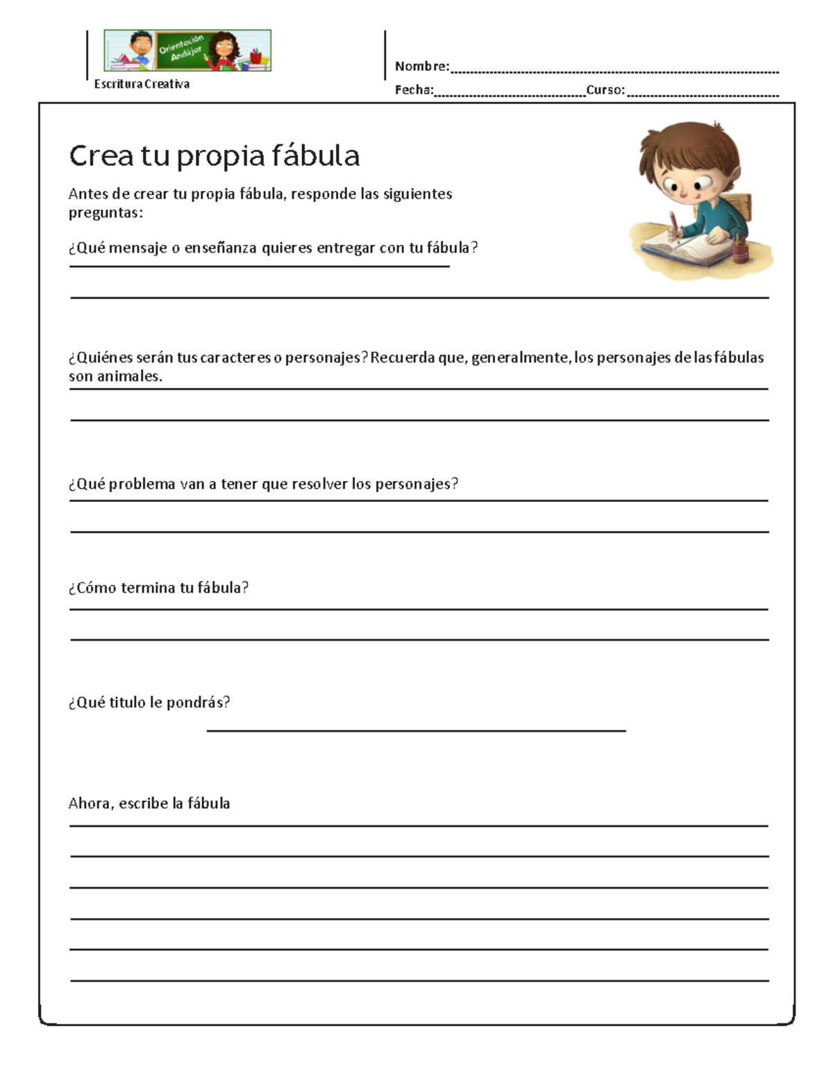 Ficha de escritura creativa Crea tu propia fábula - Prácticas del ...