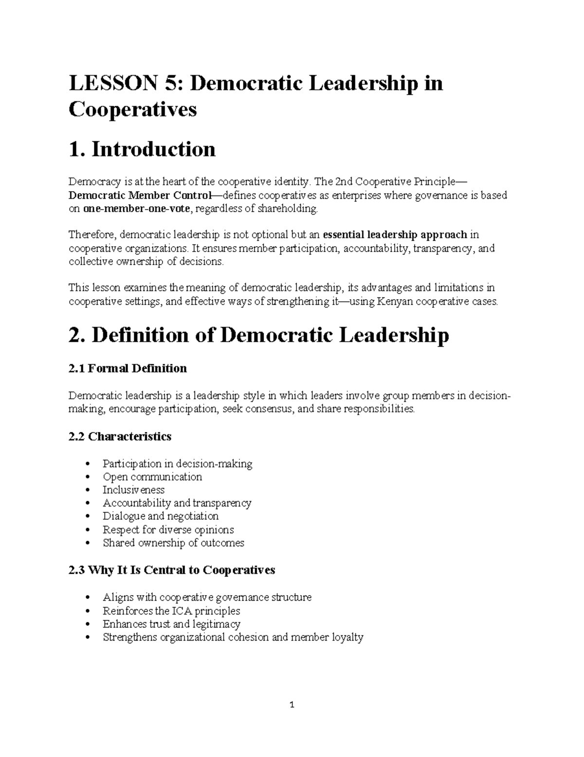 LESSON 5: Democratic Leadership in Cooperatives - Key Insights and ...