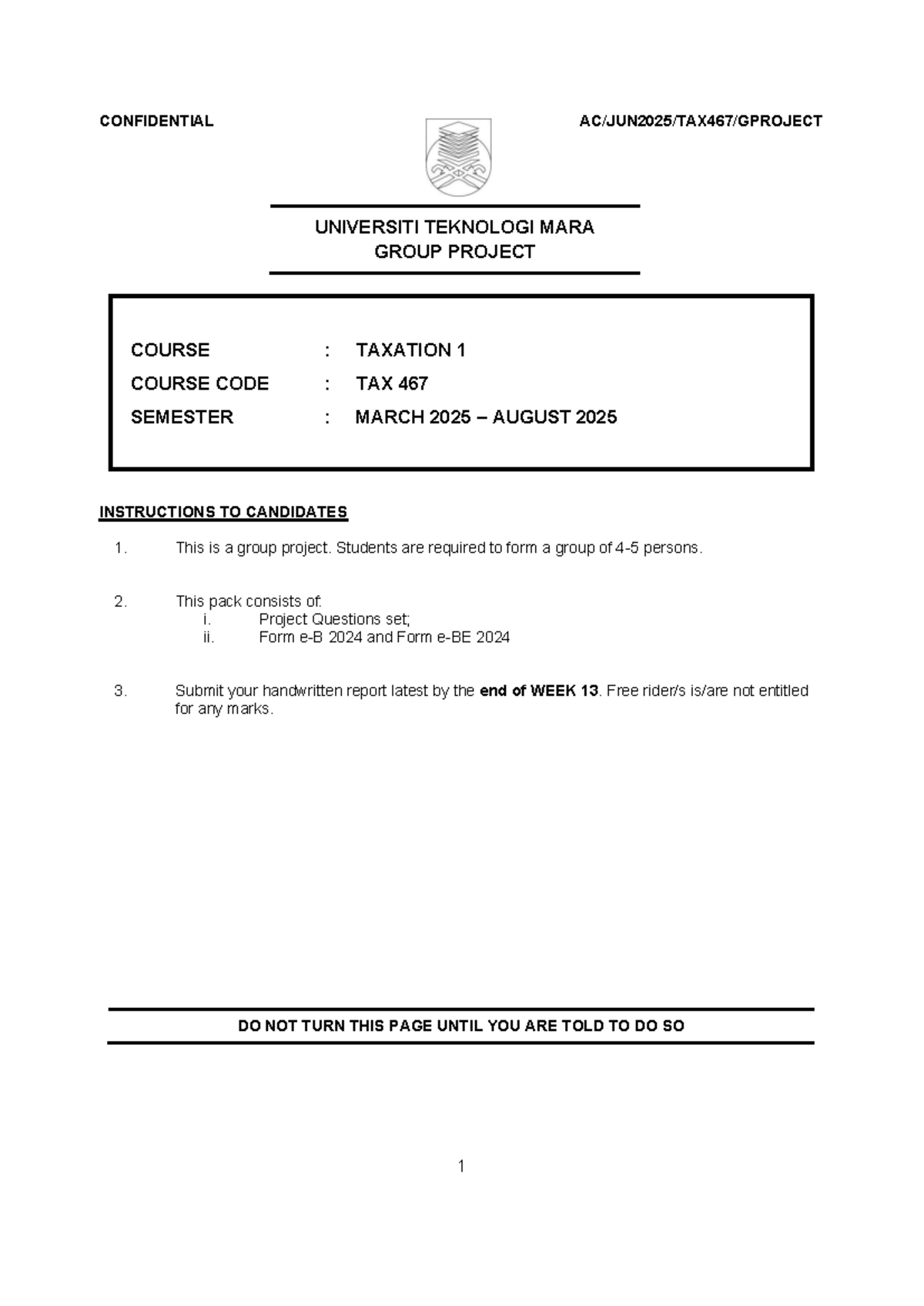 TAX467 Group Project: Taxation Case Study & Joint Assessment Guide ...