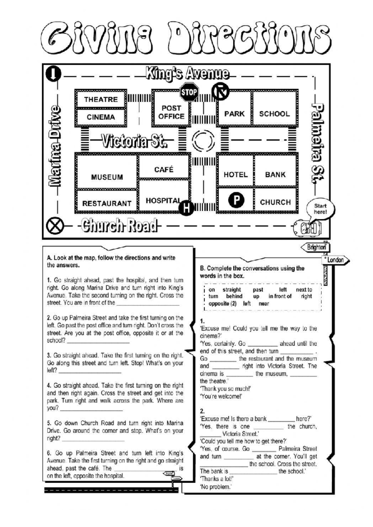 Giving Directions Worksheet: A Guide to Navigating Brighton - Studocu