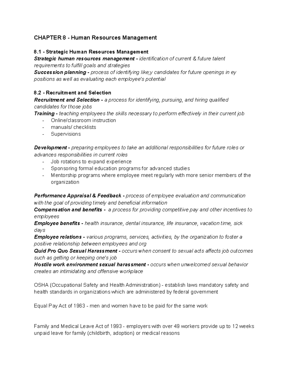 Study Guide 8 - Chapter 8: Human Resources Management - Studocu