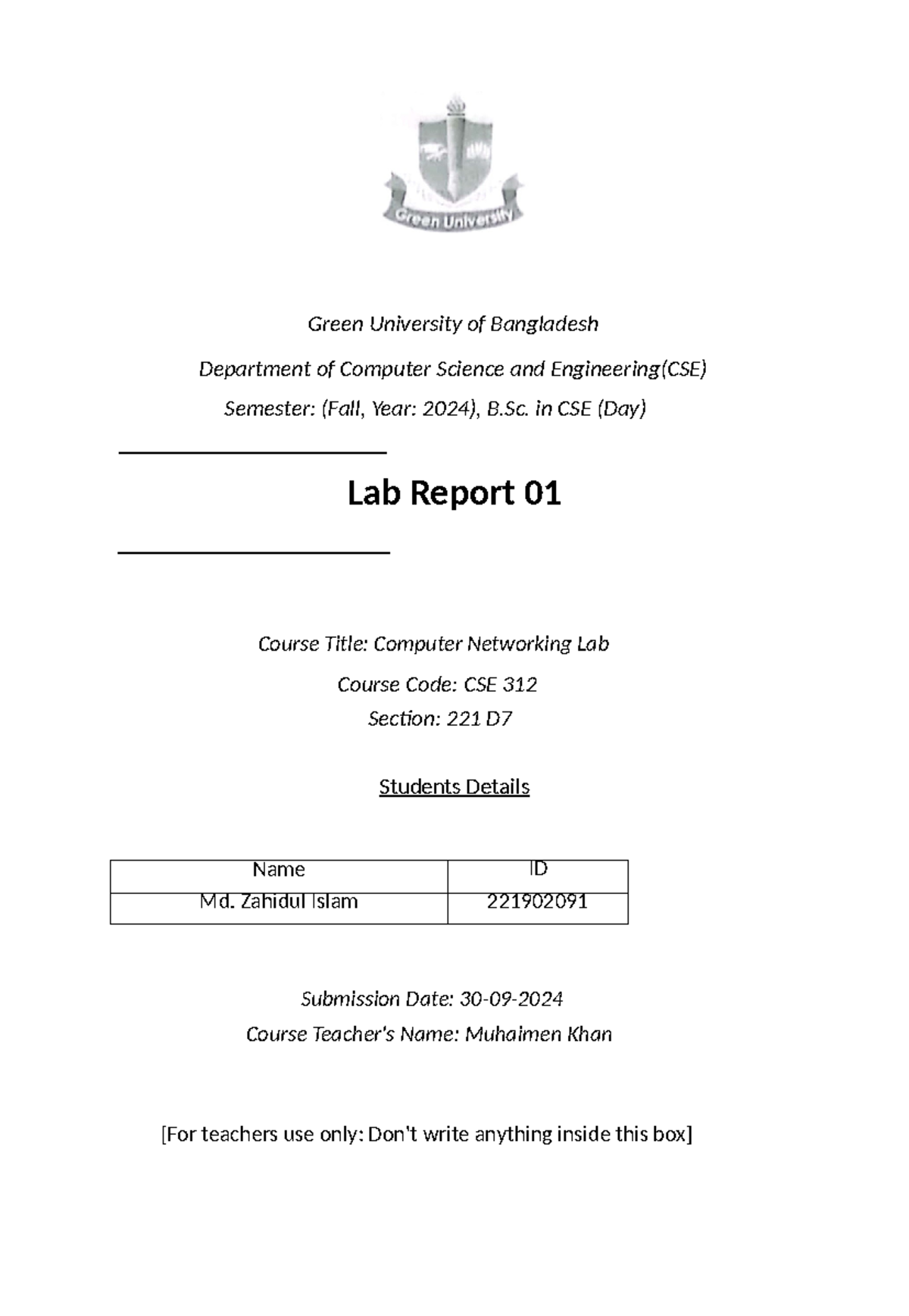 Lab Report 01: Interconnected LAN Design Using Cisco Packet Tracer (CSE ...