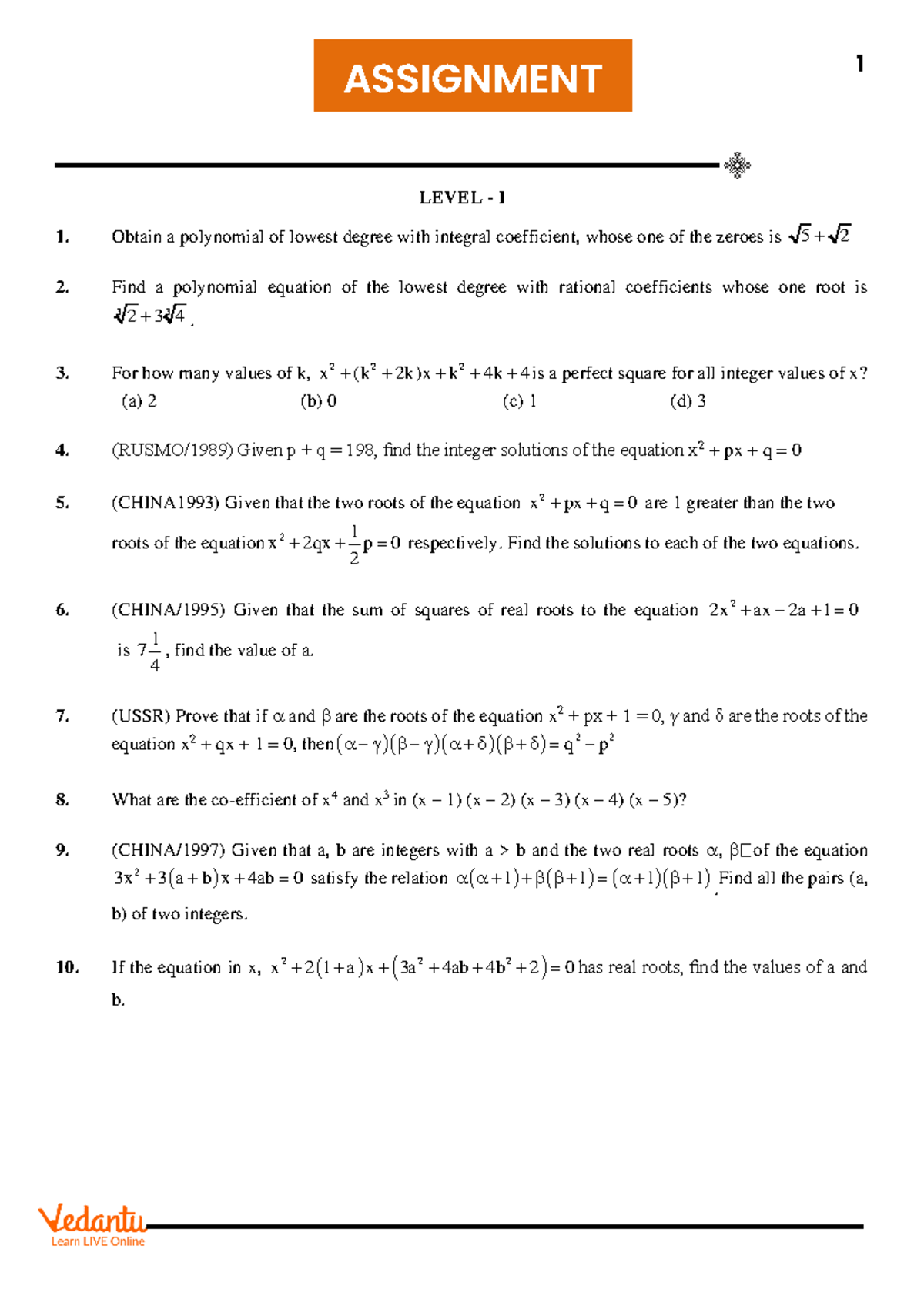 Level 7 Assignment 45: Relation Between Roots - Final Exam - Studocu