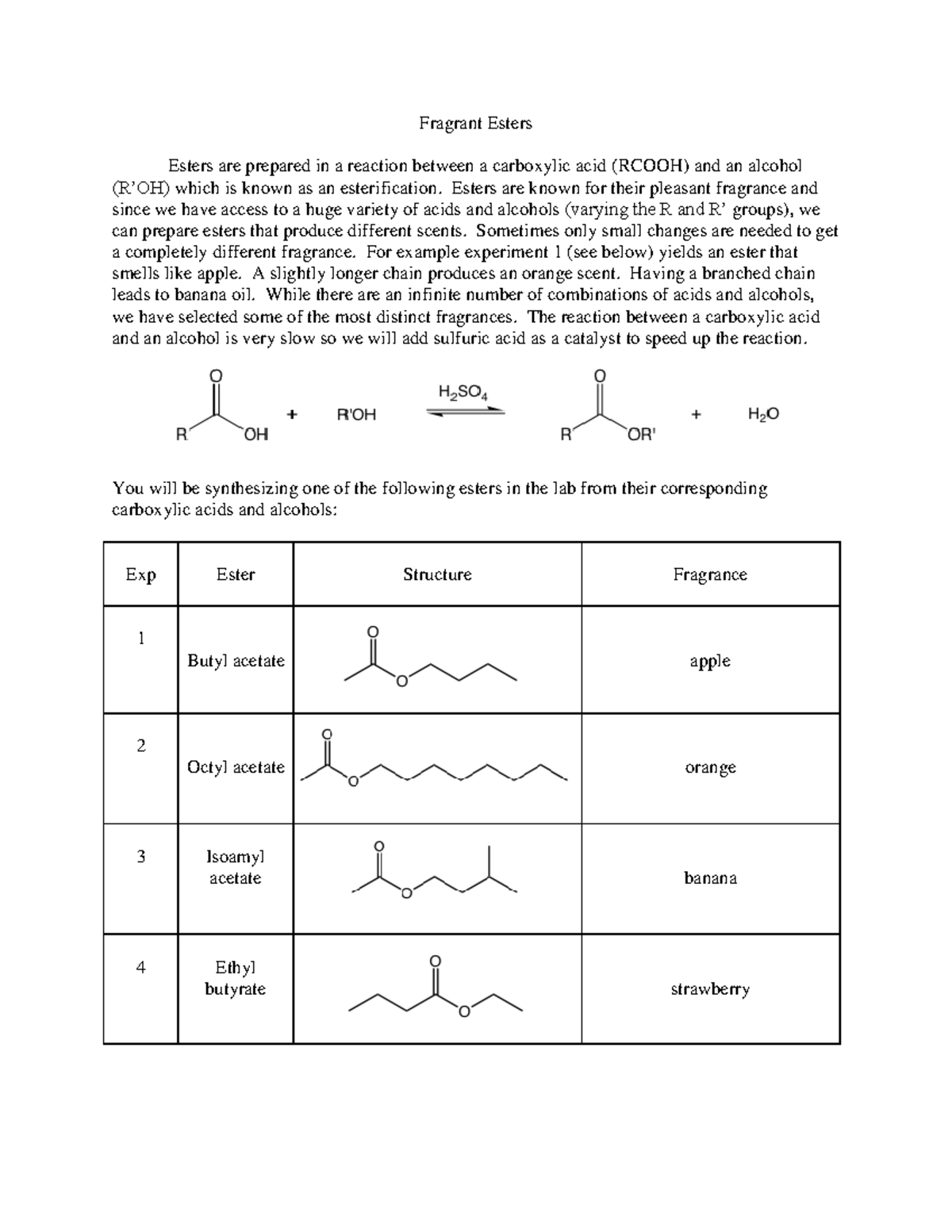Esters Lab Report: Synthesis and Fragrance Analysis - Studocu