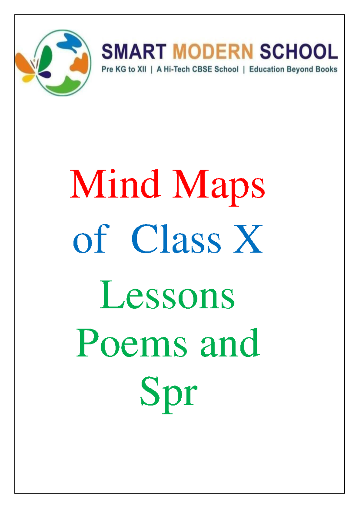 MIND MAP: CLASS X ENGLISH LESSONS AND THEMES R TGT ENG - Studocu