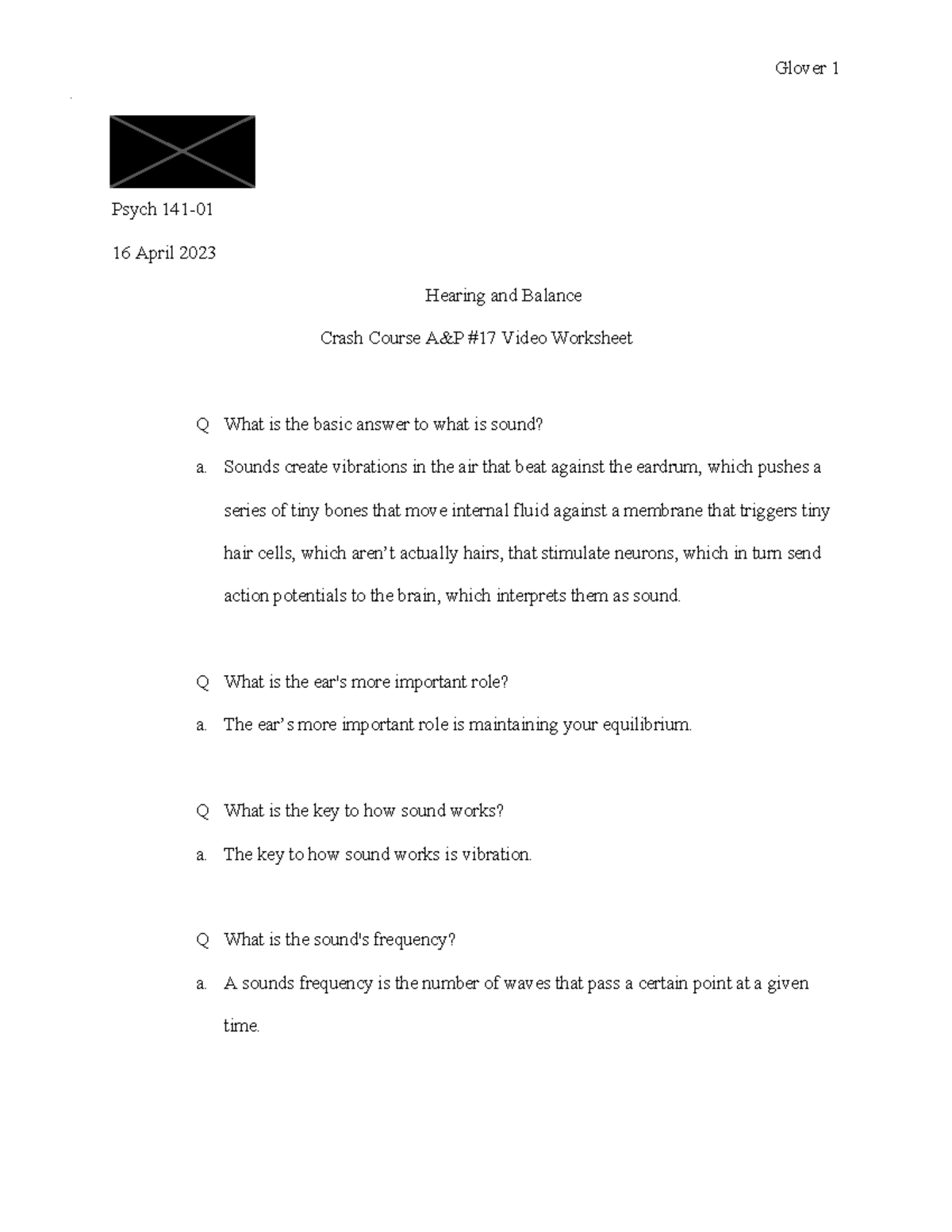 Hearing and Balance Crash Course A&P #17 Video Worksheet - Psych 141 ...