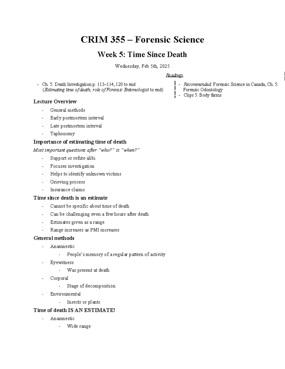 CRIM 355 Forensic Science Week 6: Crime Scene Investigation Overview ...
