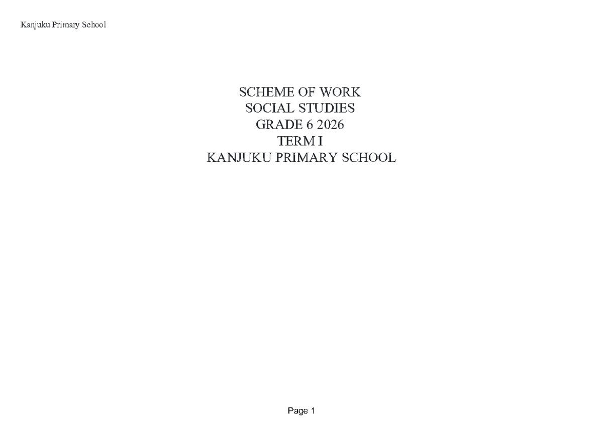 Social Studies Grade 6 Term I Scheme of Work for Kanjuku Primary School ...