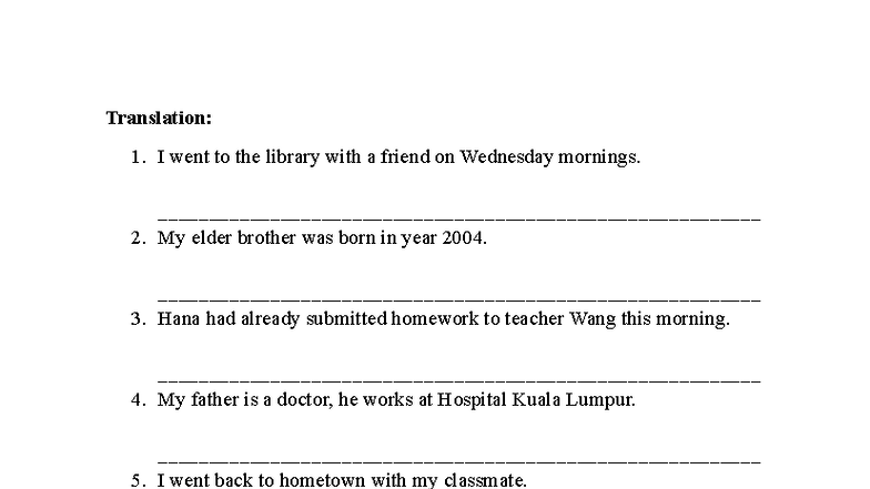 Translation and Sentence Rearrangement Exercise - Studocu
