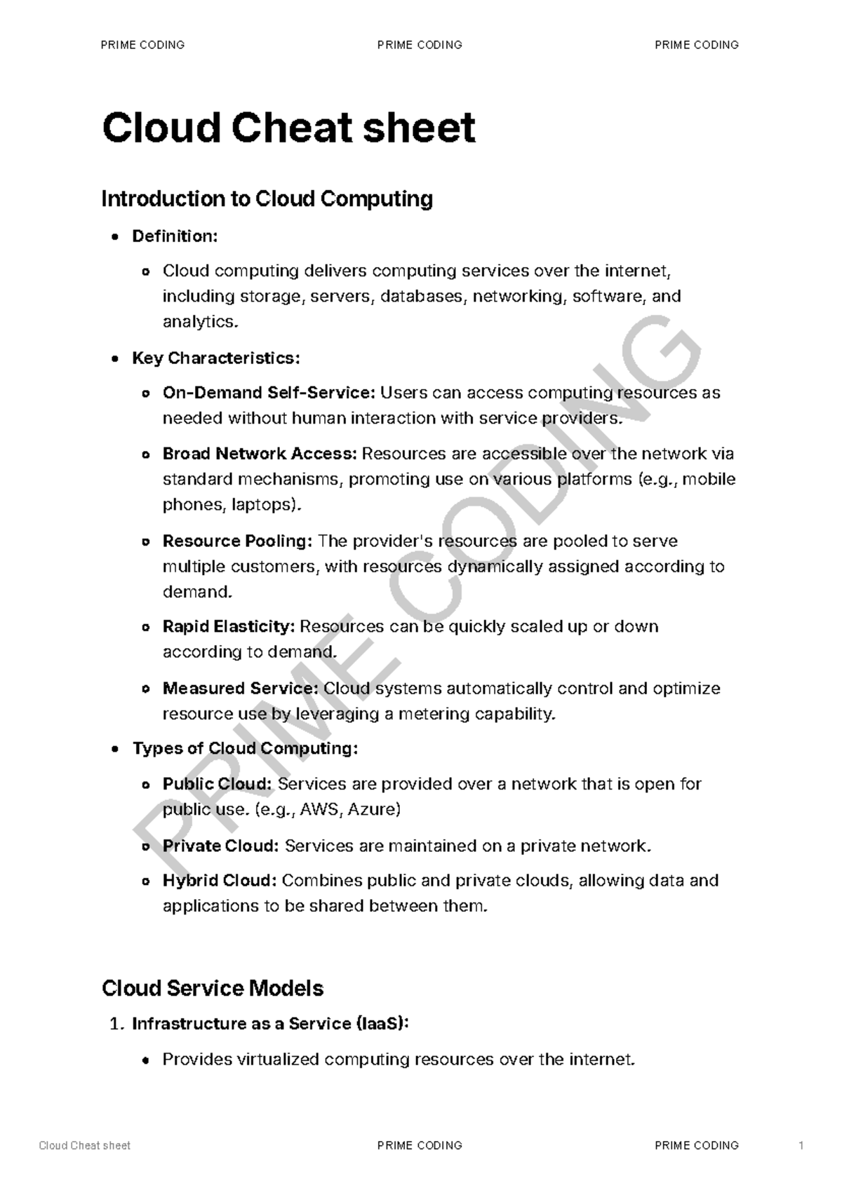 Cloud Computing Overview & Key Concepts Cheat Sheet - Studocu