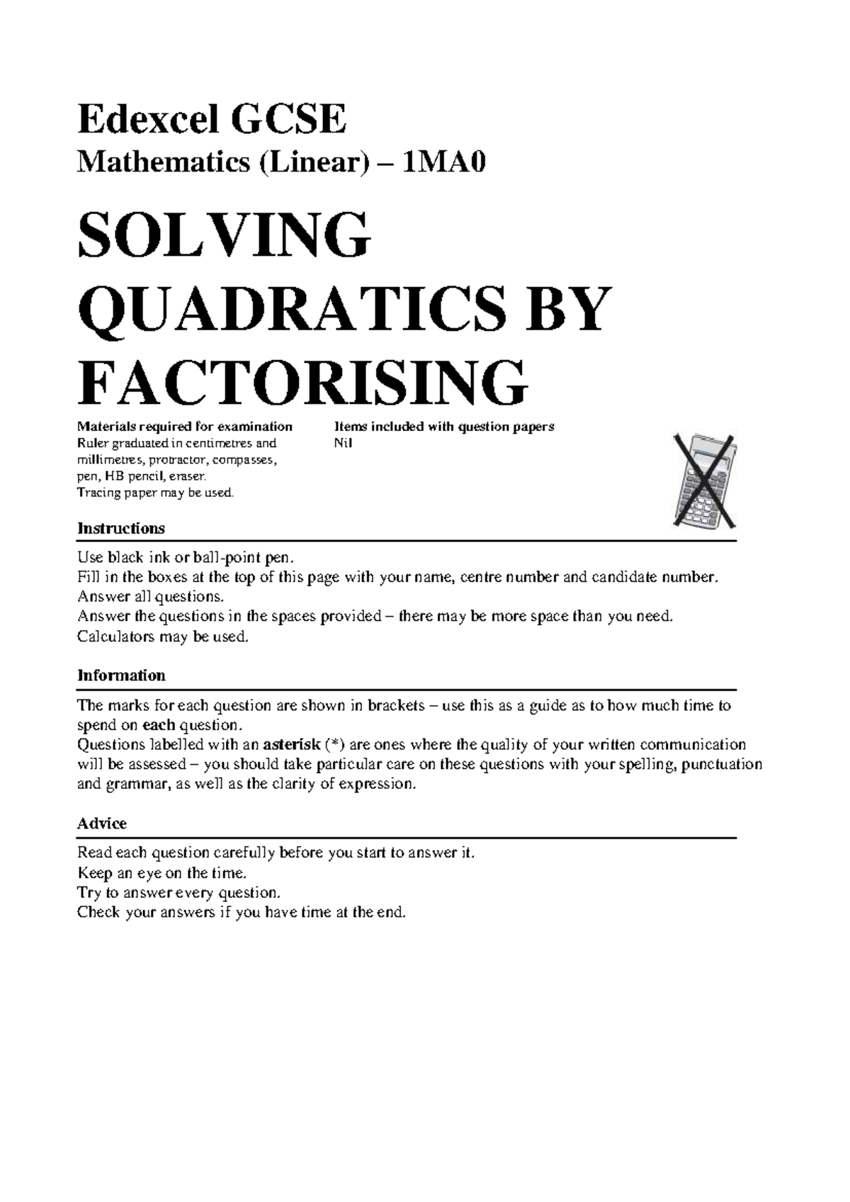 86 solving-quadratics-by-factorising - Edexcel GCSE Mathematics (Linear ...