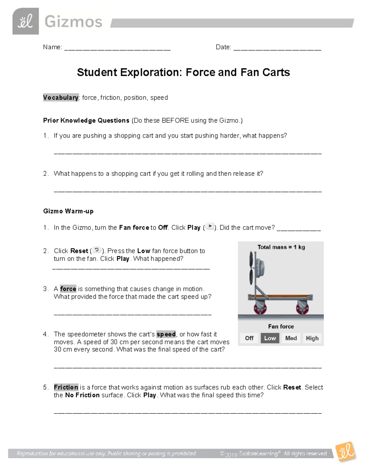Force Fan Carts SE - 21212 - Name: _____________________________ Date