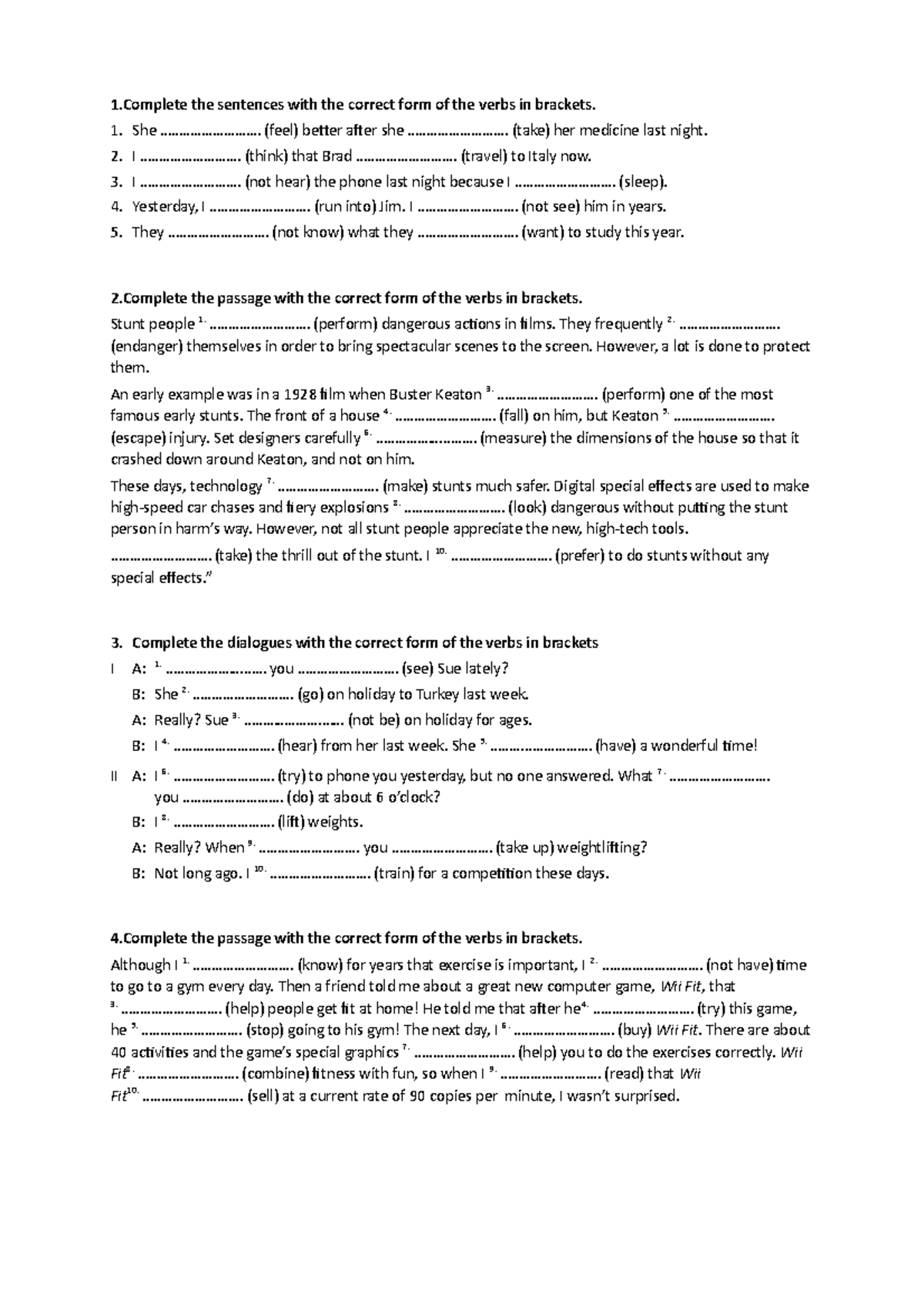 Inglés Actividades: Verbs Completion Exercises and Practice - Studocu