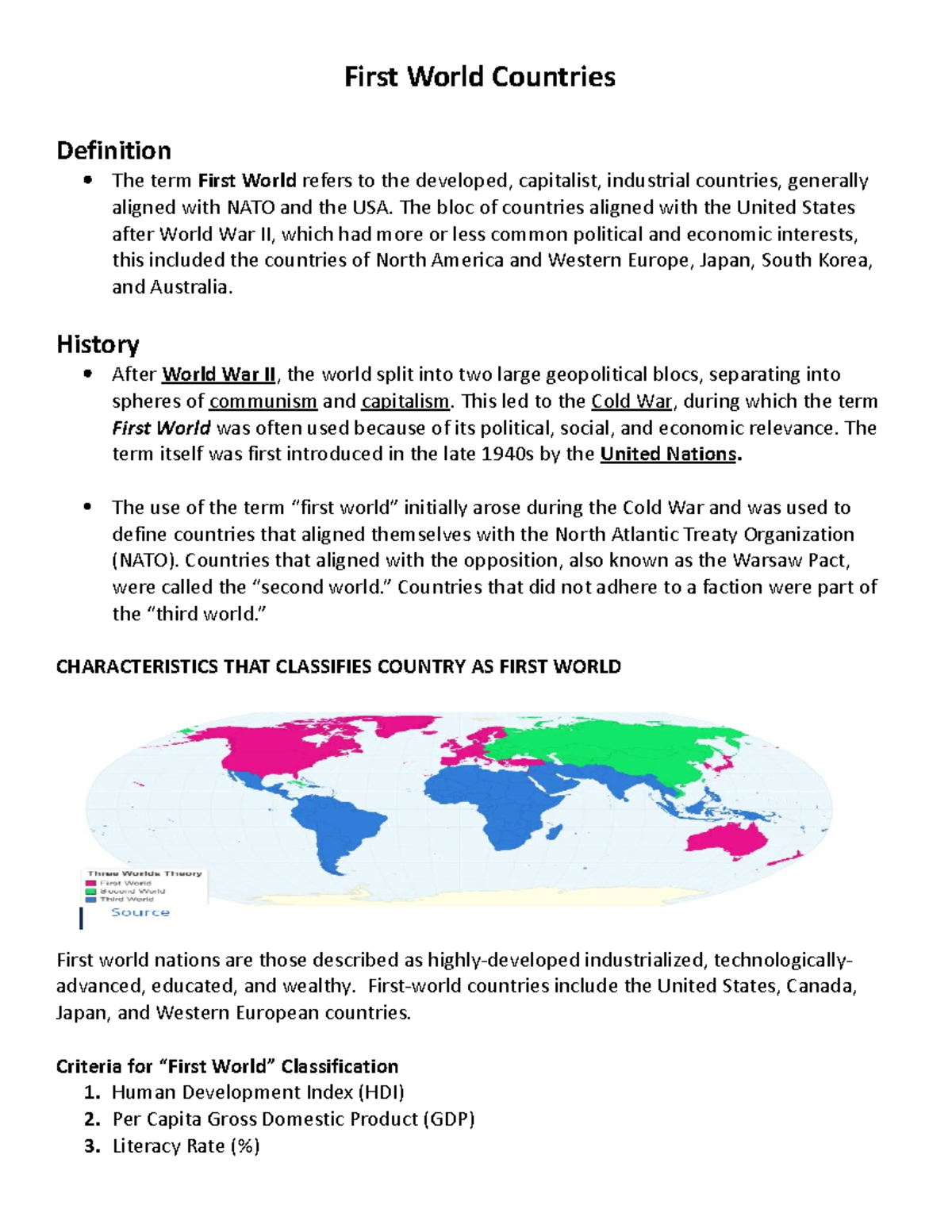 1st - 3rd world countries - First World Countries Definition The term ...