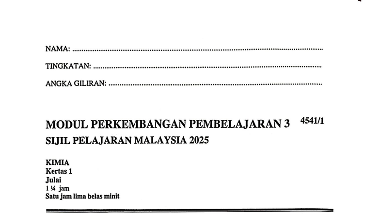 TRG 2025 KIM1 - Kertas Soalan Kimia SPM 2025 - Studocu