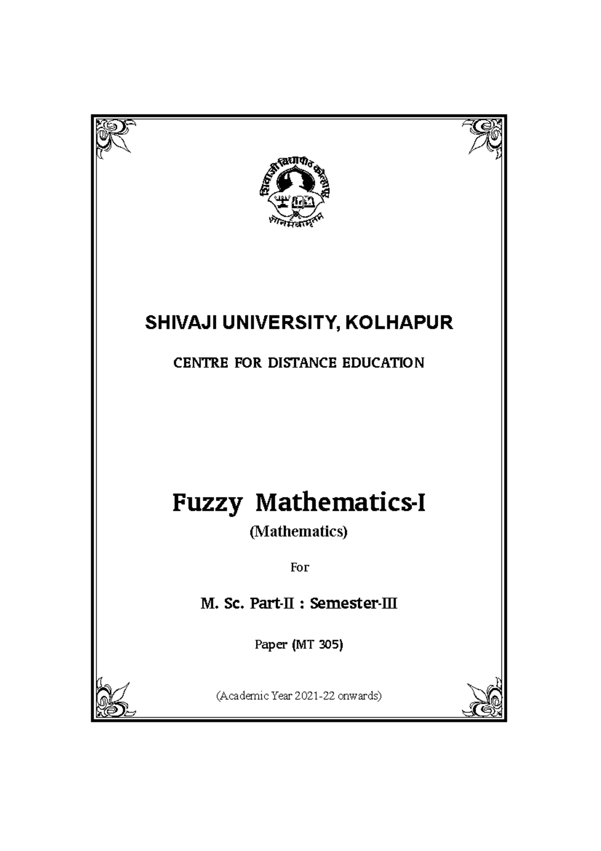 M. Sc. II MT 305 Fuzzy Mathematics - Semester III Notes - Studocu