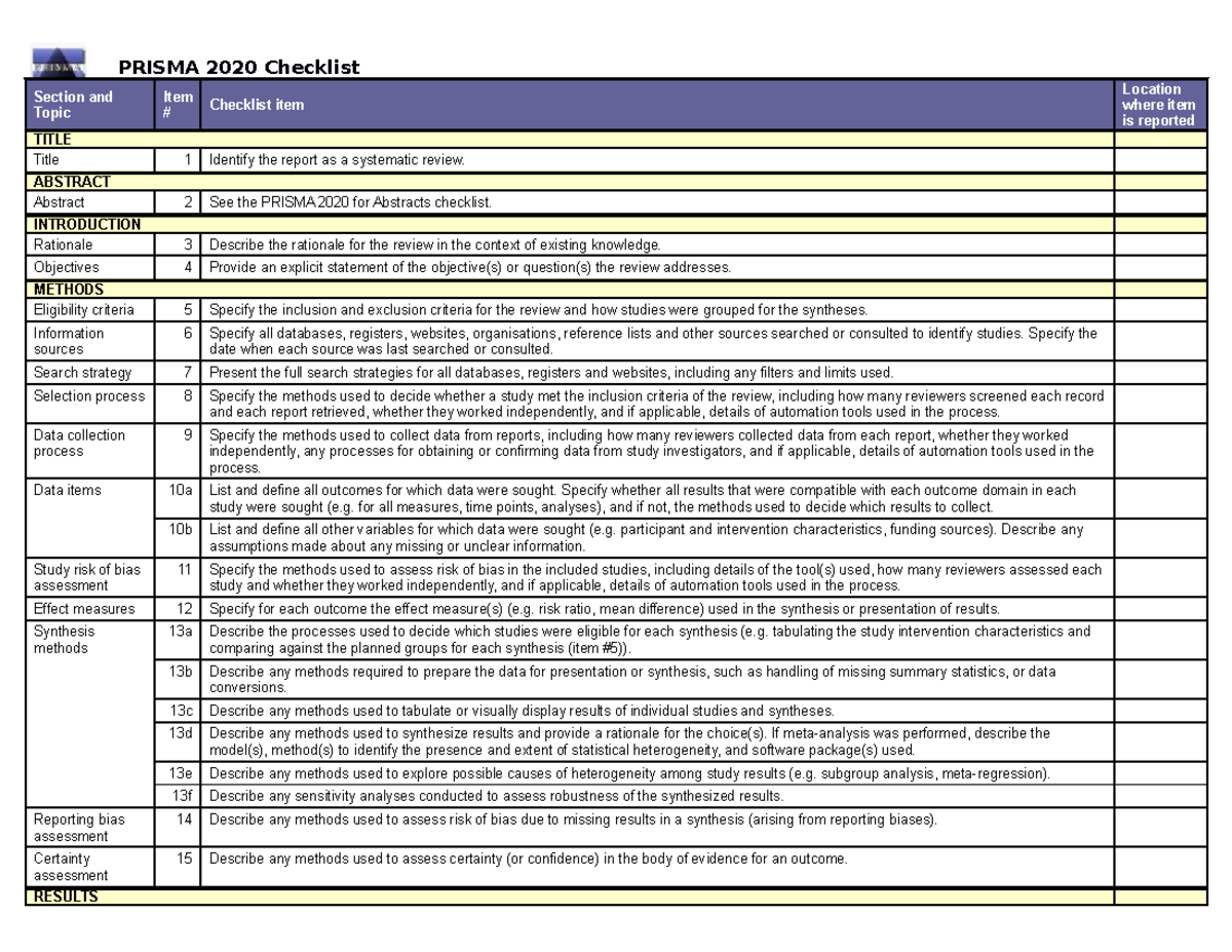 PRISMA 2020 Checklist for Systematic Reviews: Essential Items - Studeersnel
