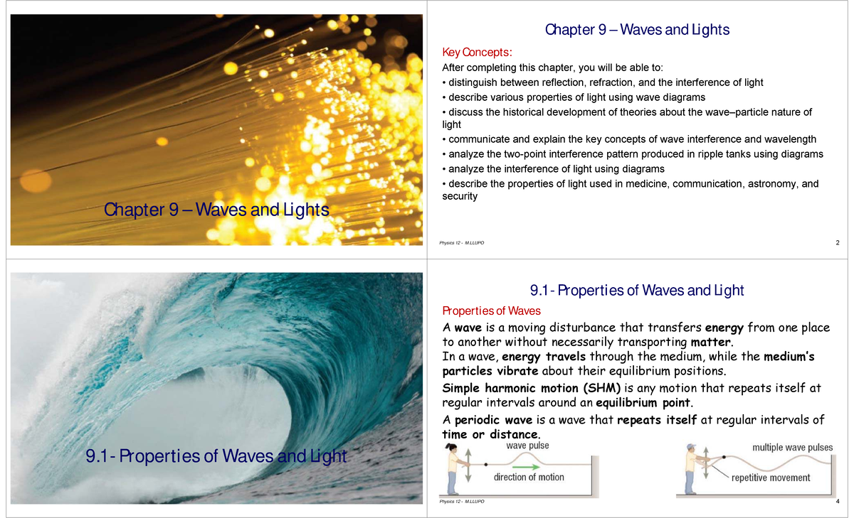 Physics 12: Chapter 9 Waves and Light Key Concepts Summary - Studocu