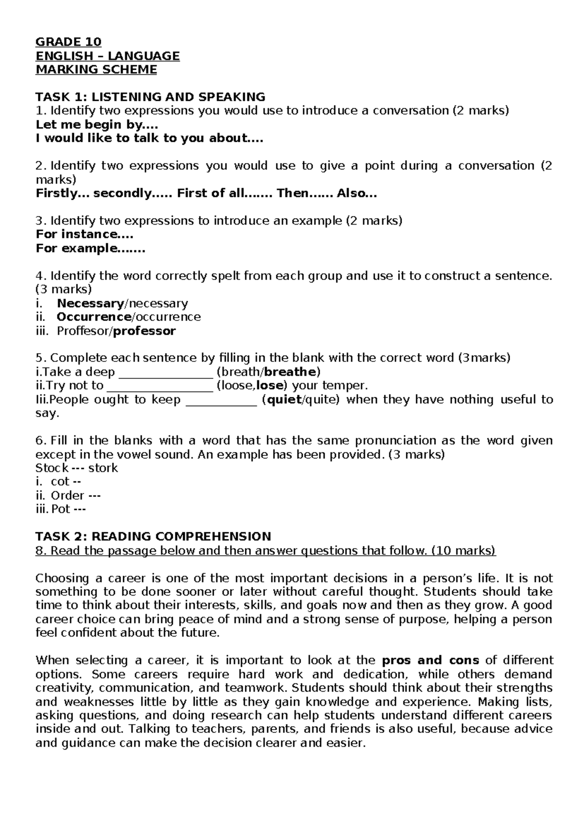 English G10 MS: Listening, Speaking & Reading Comprehension Notes - Studocu