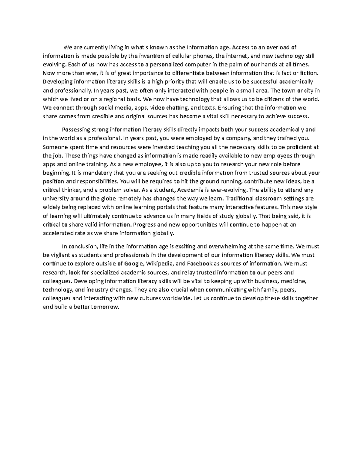 Developing information literacy skills-short response - We are ...