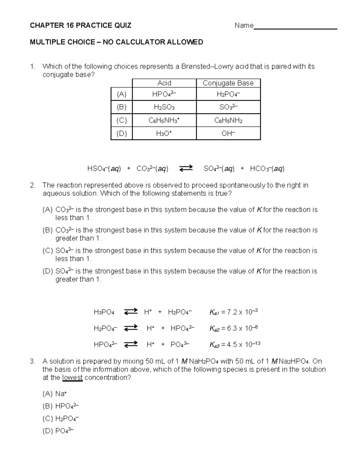 Chapter 16 Practice Quiz - Acid-Base Concepts and Calculations - Studocu