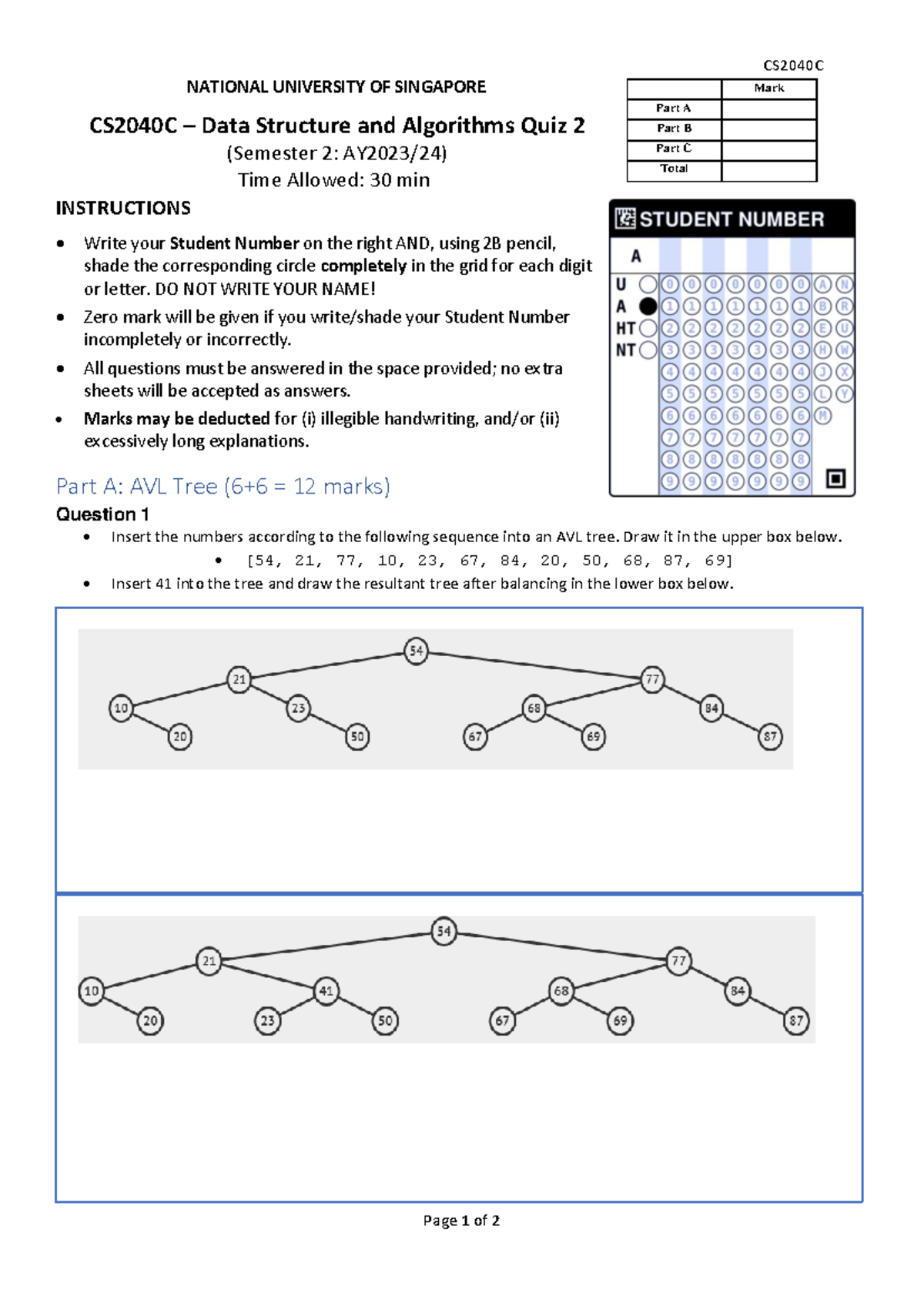 CS2040C Data Structures & Algorithms Quiz 2 Answers (2024) - Studocu