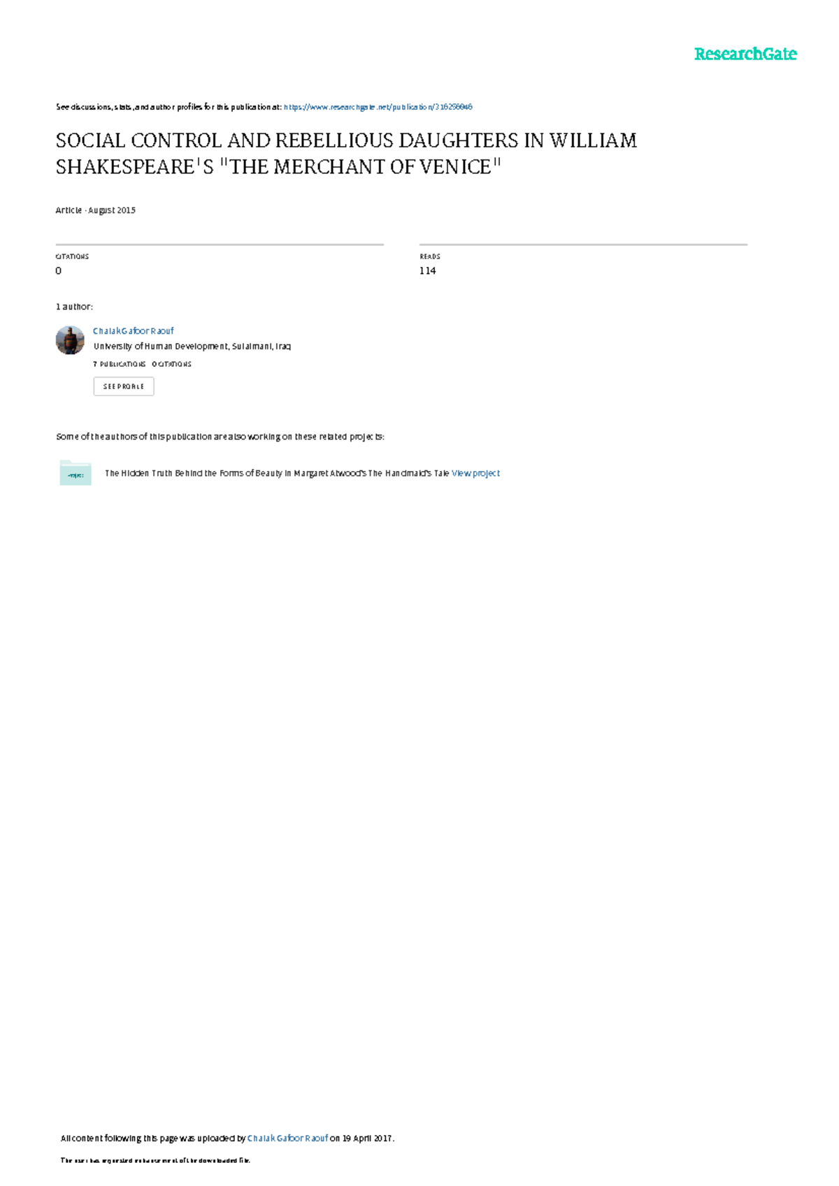 SOC 101: Social Control and Rebellious Daughters in The Merchant of ...