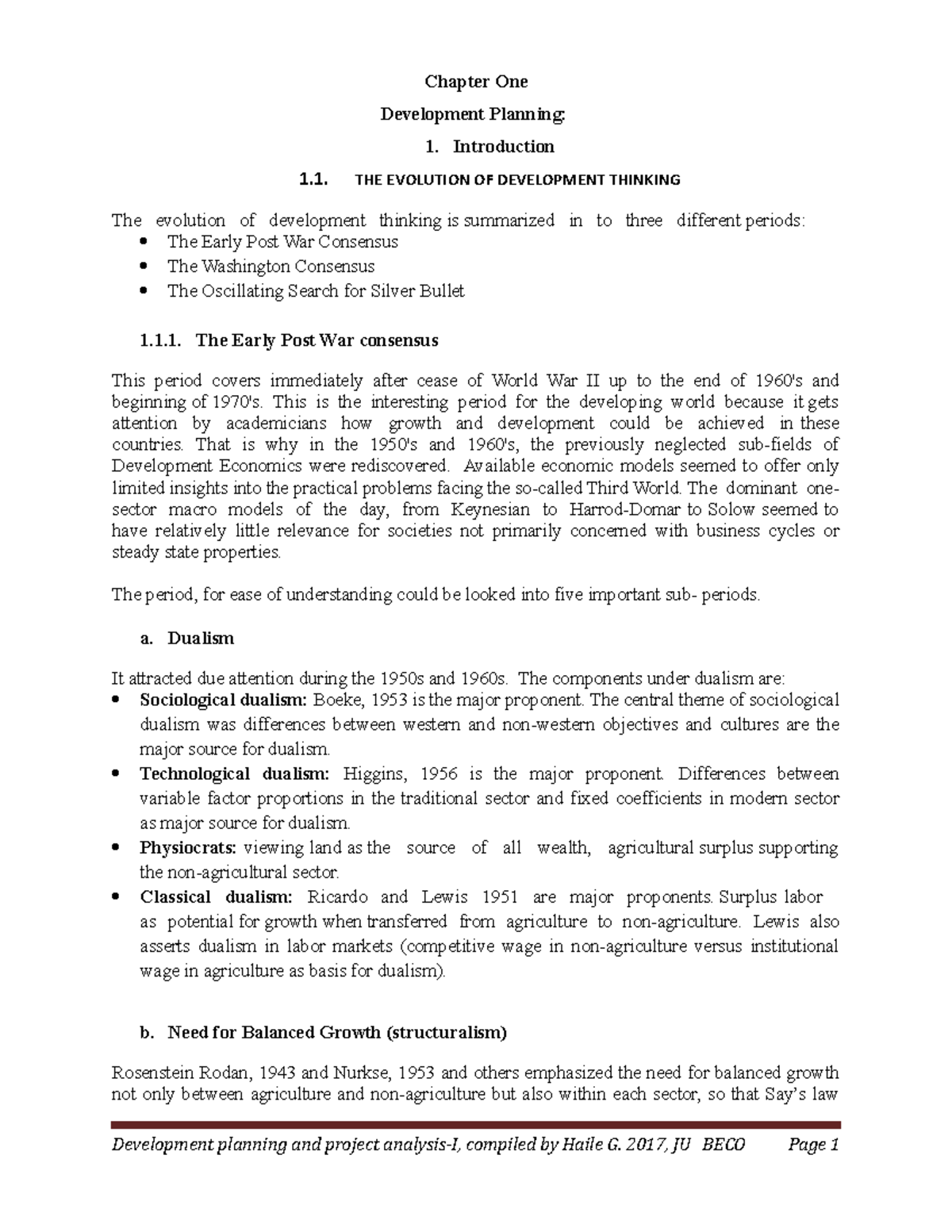 Chapter one - Chapter One Development Planning: Introduction THE EVOLUTION OF DEVELOPMENT ...
