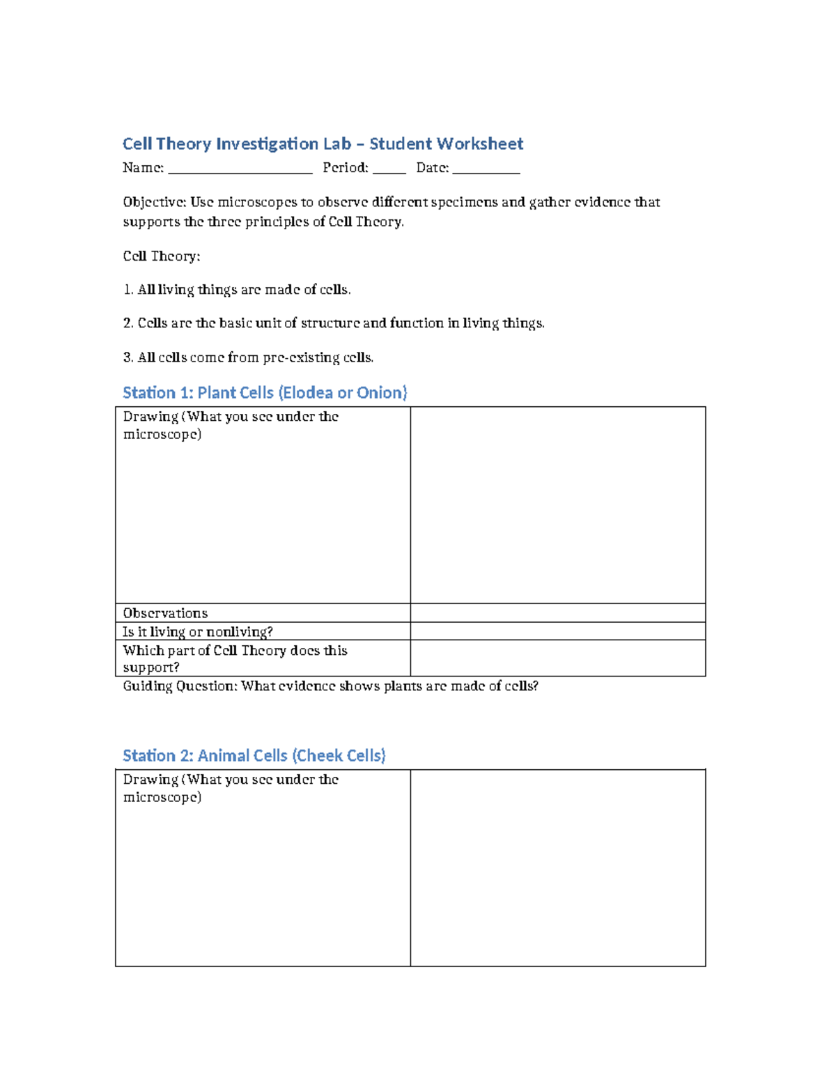 Cell Theory Investigation Lab Worksheet (Editable) - Studocu