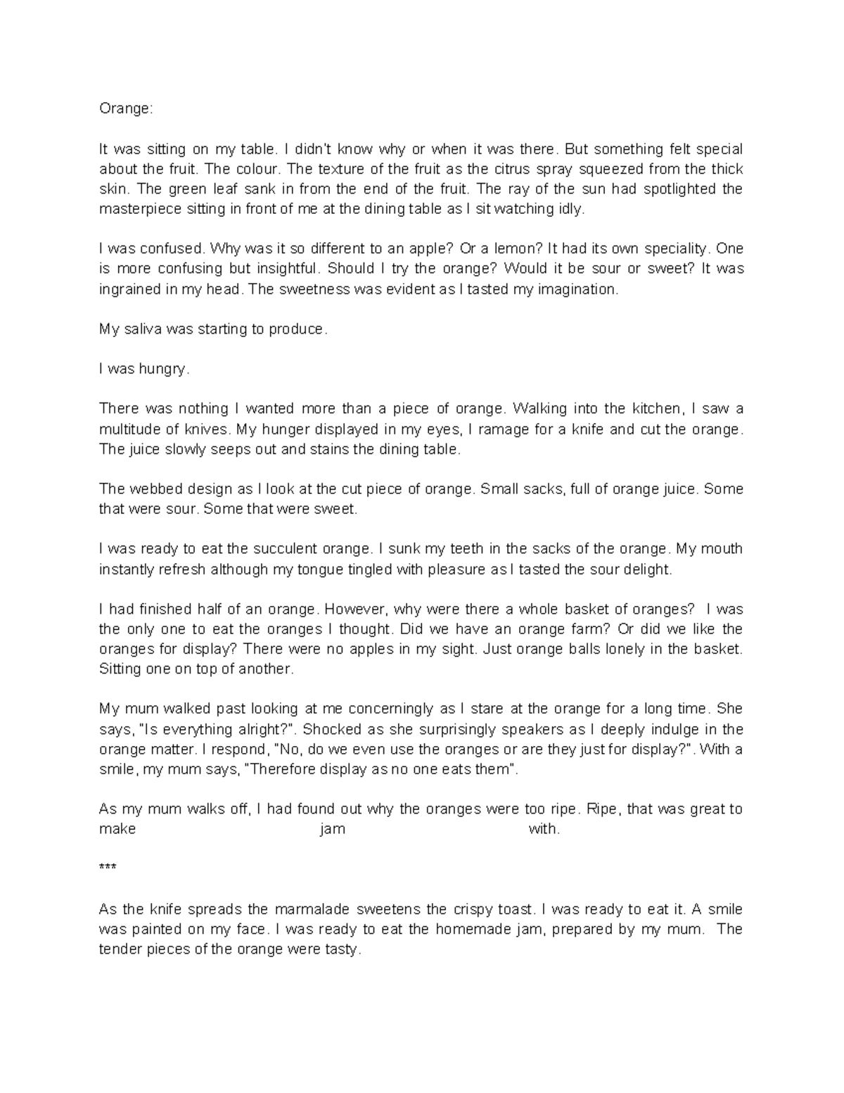 ENG 101: Reflective Essay on the Experience of Eating an Orange - Studocu