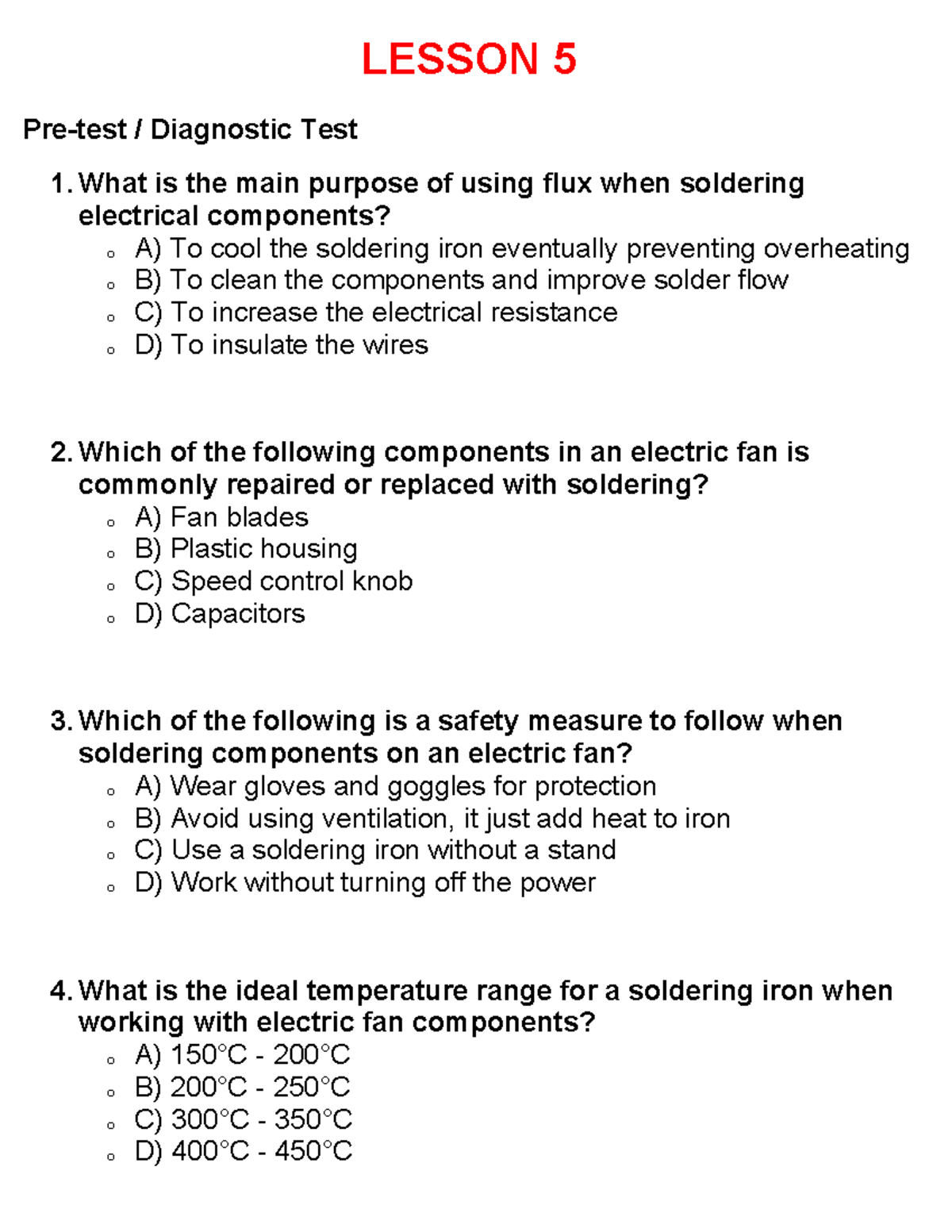Lesson 5 - TLE - EPAS G9: Soldering Techniques & Safety Standards - Studocu