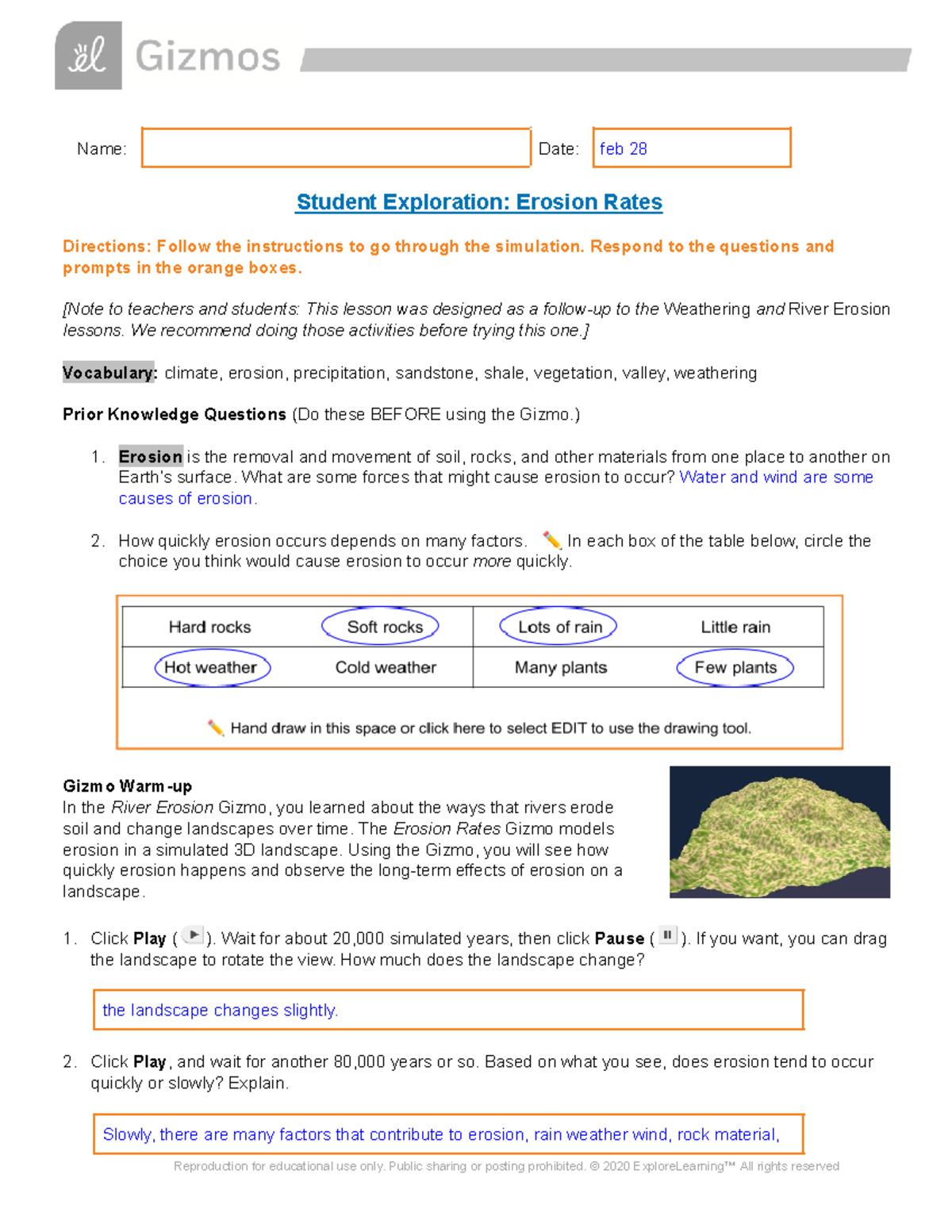 Erosion Rates Simulation Exploration Guide (ES 200) - Studocu