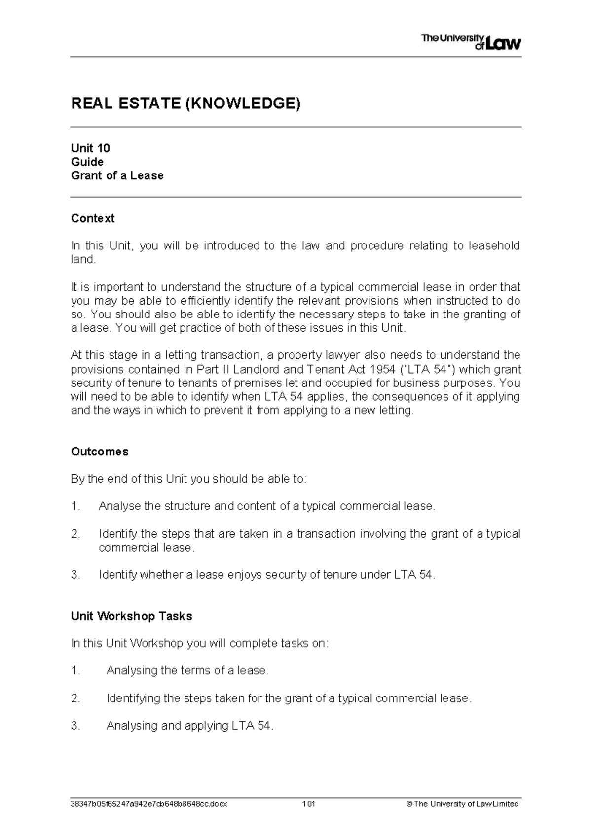 REAL ESTATE (38347) Unit 10 Guide: Grant of a Lease Overview - Studocu