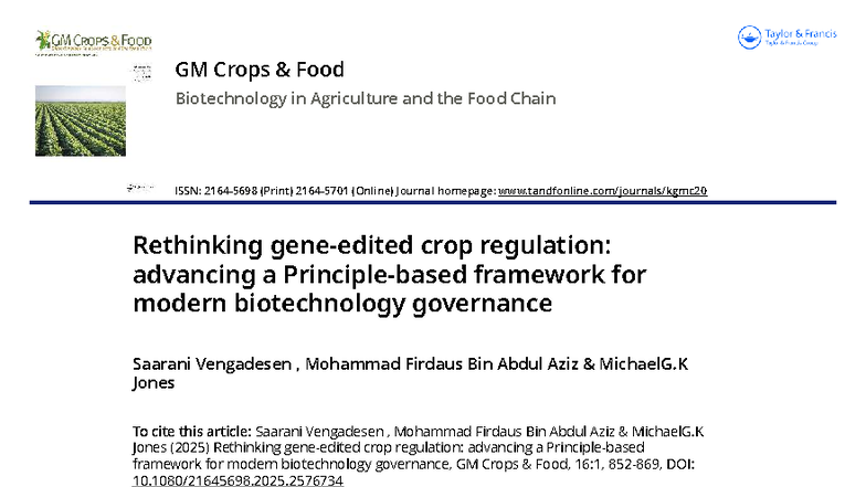 GM Crops Food Biotechnology: Rethinking Gene-Edited Crop Regulation ...