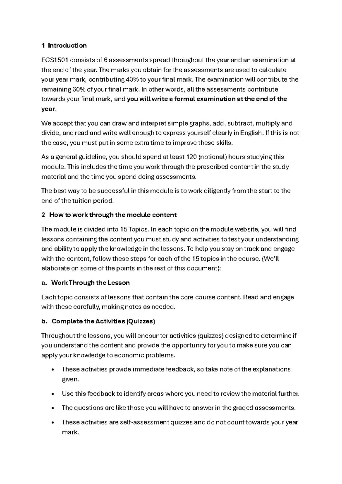 ECS1501 Tutorial Letter 101: Module Overview and Assessment Guide - Studocu