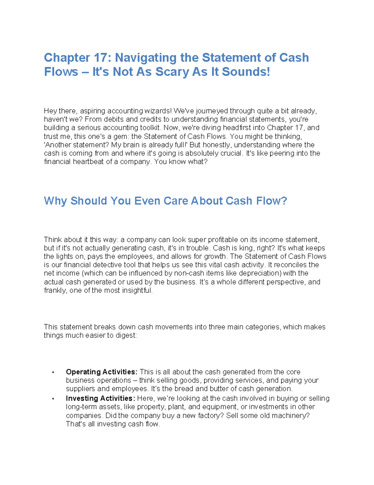 Intermediate Accounting Ch17: Understanding the Statement of Cash Flows - Studocu