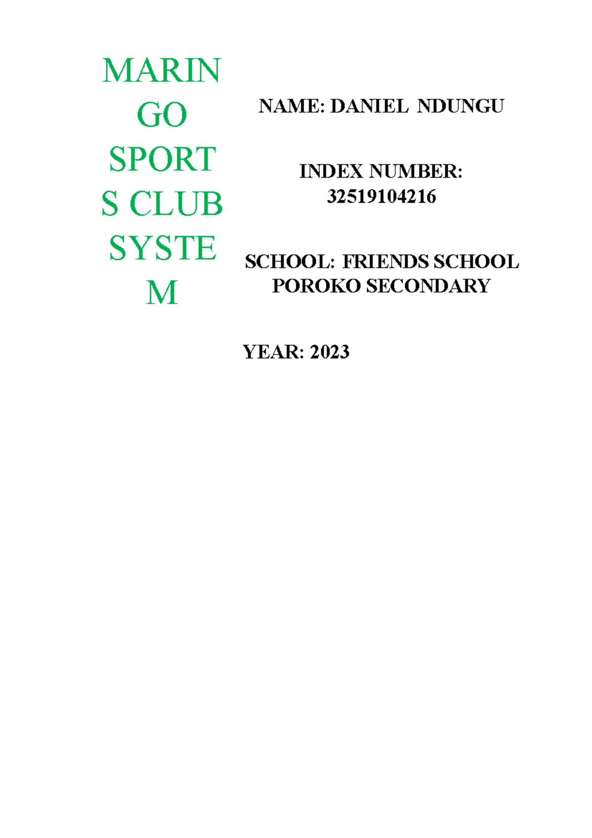 Maringo Sports Club System: Complete Project Overview (2023) - Studocu