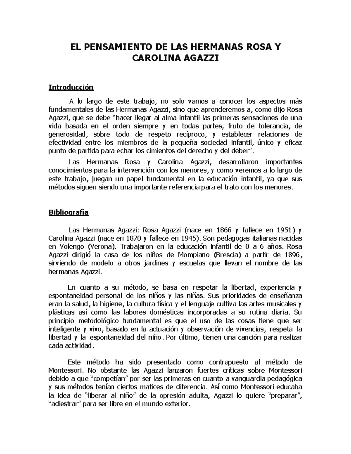 El Pensamiento de las Hermana Agazzi - EL PENSAMIENTO DE LAS HERMANAS ...