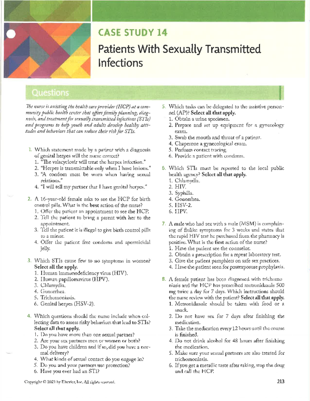 Case Study STI: Management and Questions for 14 Patients - Studocu