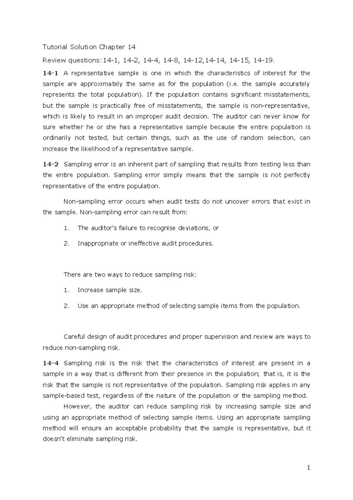 Week 8 Tutorial Solution Chapter 14 - Tutorial Solution Chapter 14 Review questions:14-1, 14-2 ...