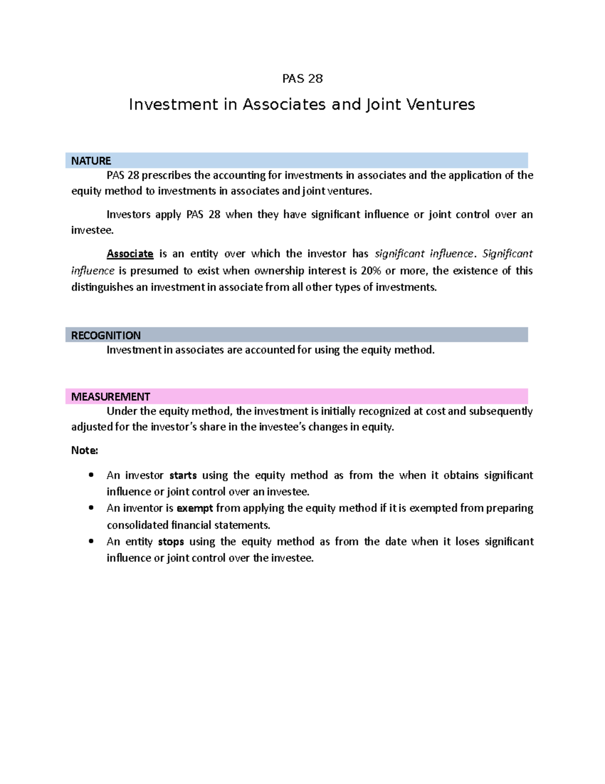 PAS 28 - Lecture Notes on Investments in Associates & Joint Ventures ...