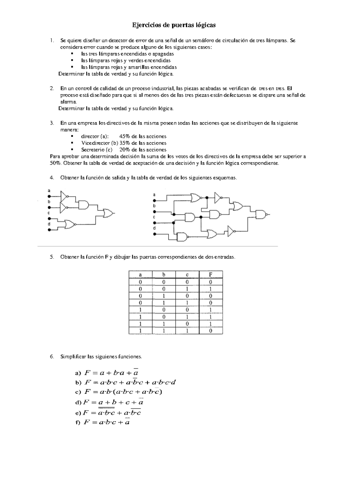 Ejercicios de Puertas Lógicas CLD: Diseño y Tablas de Verdad - Studocu