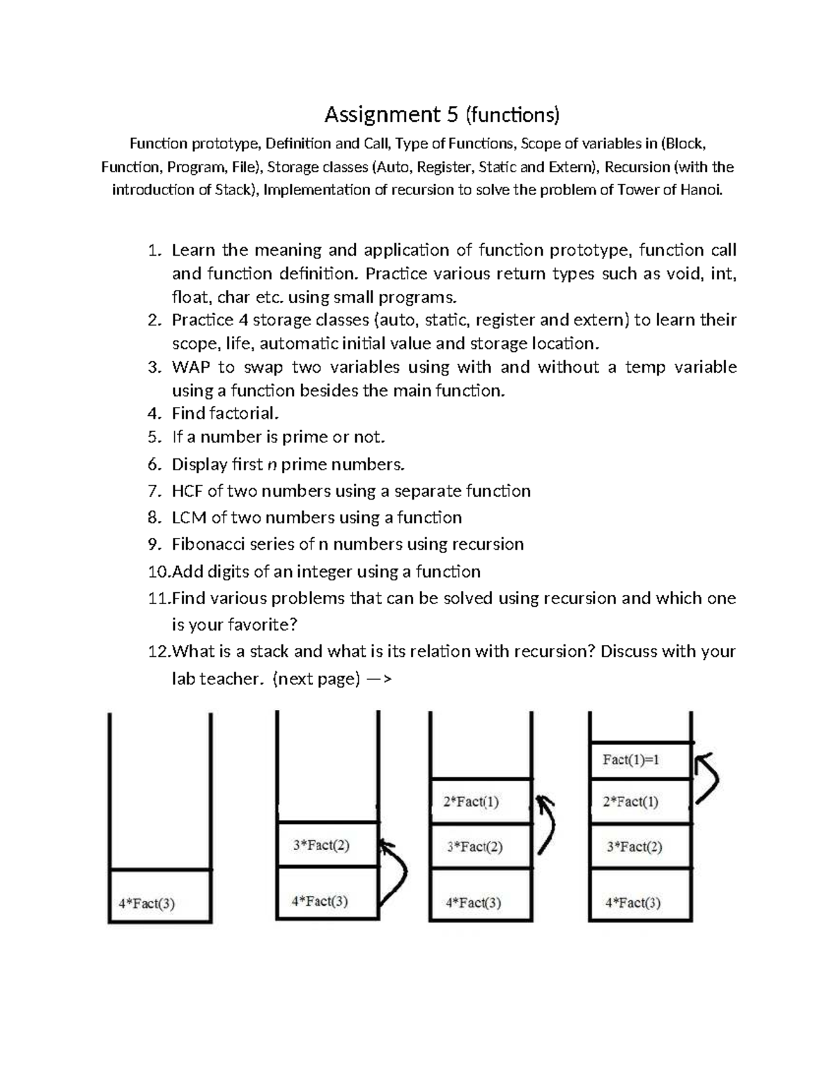 A5: Functions, Prototypes, Recursion & Storage Classes Overview - Studocu