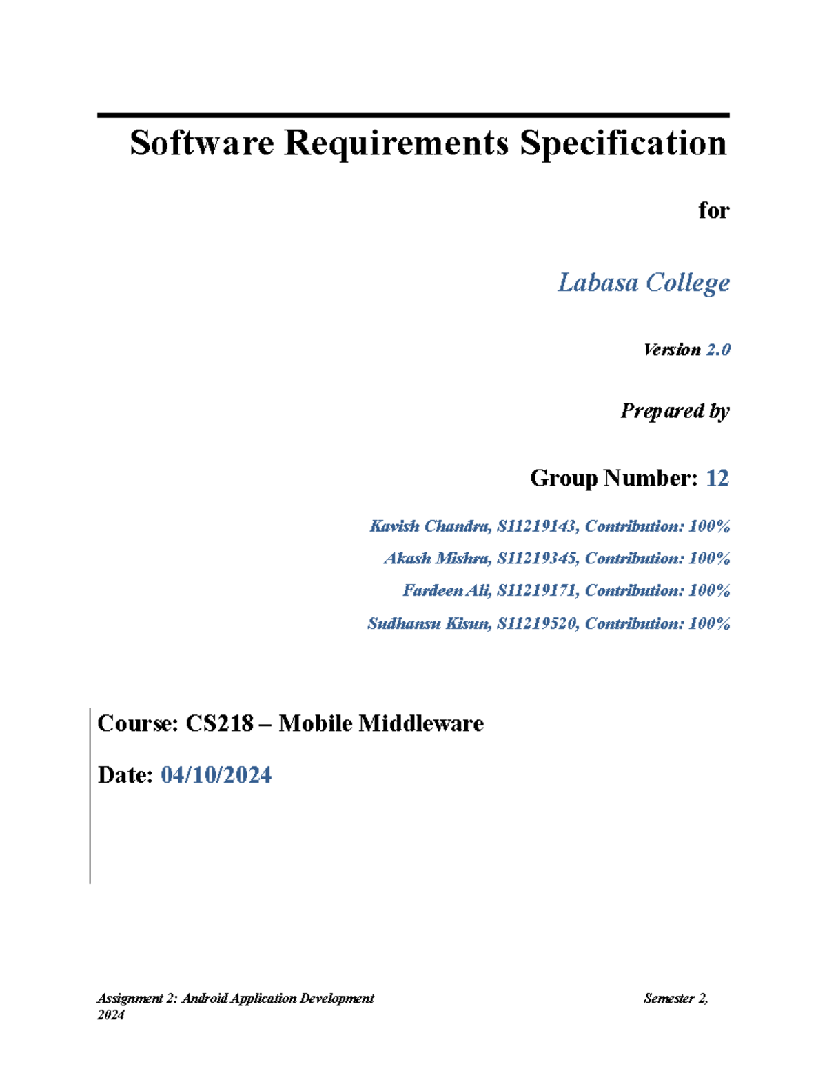 CS218 Assignment 2: Software Requirements Specification for SMS App ...