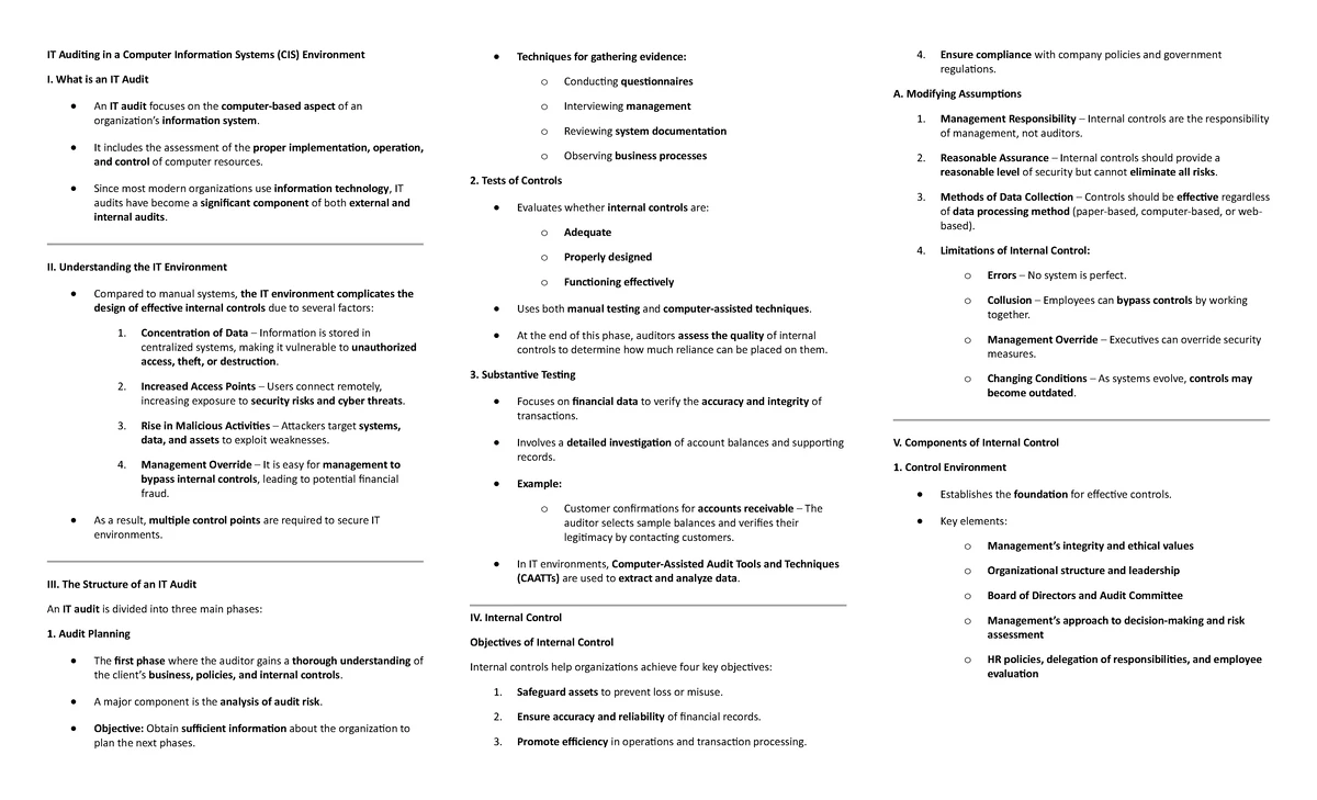 CIS 101: Chapter 1 - Introduction to Auditing in Computer Information Systems - Studocu
