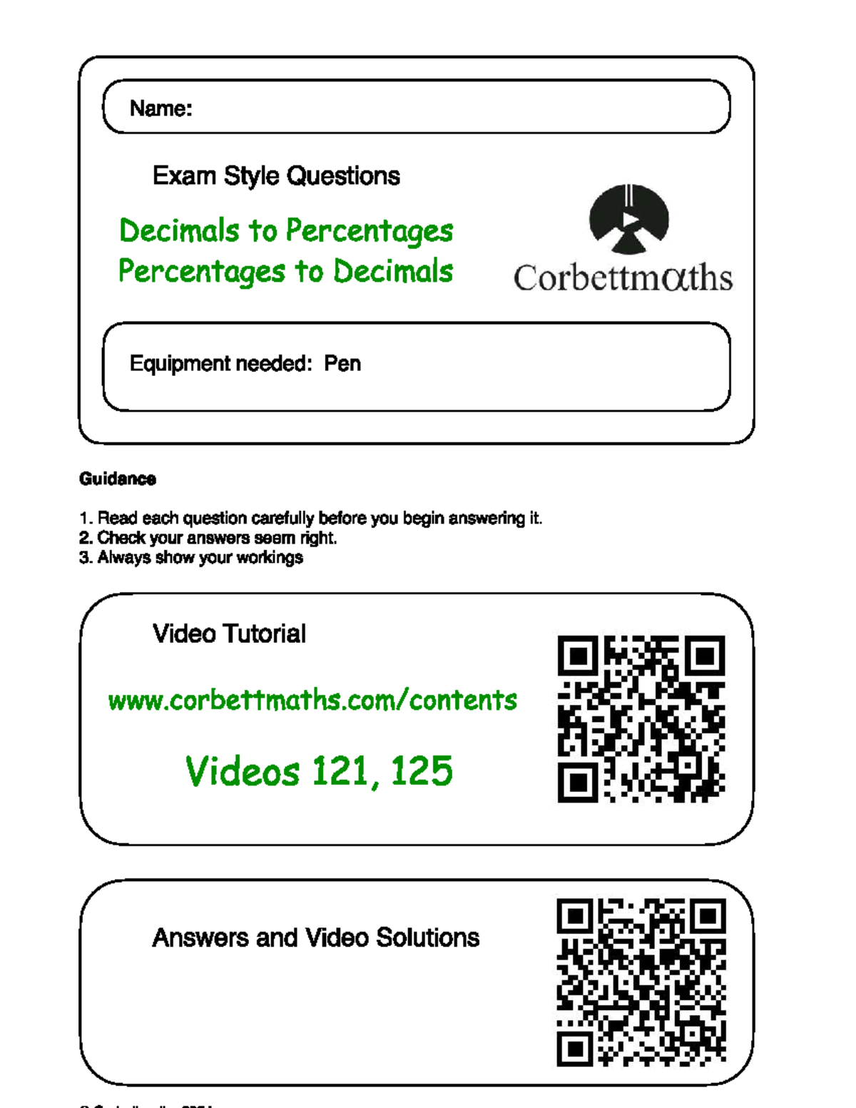 Decimals to Percentages Exam Style Questions (4) - Studocu